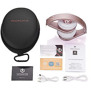 PowerLocus Bluetooth Headphones Over Ear, Bluetooth Headphone Rose Gold, Wireless Headphones Foldable, Hi-Fi Stereo, Soft Memory Foam Earmuffs, Built-in Mic & Wired Mode for iPhone,Android,PC,Laptops