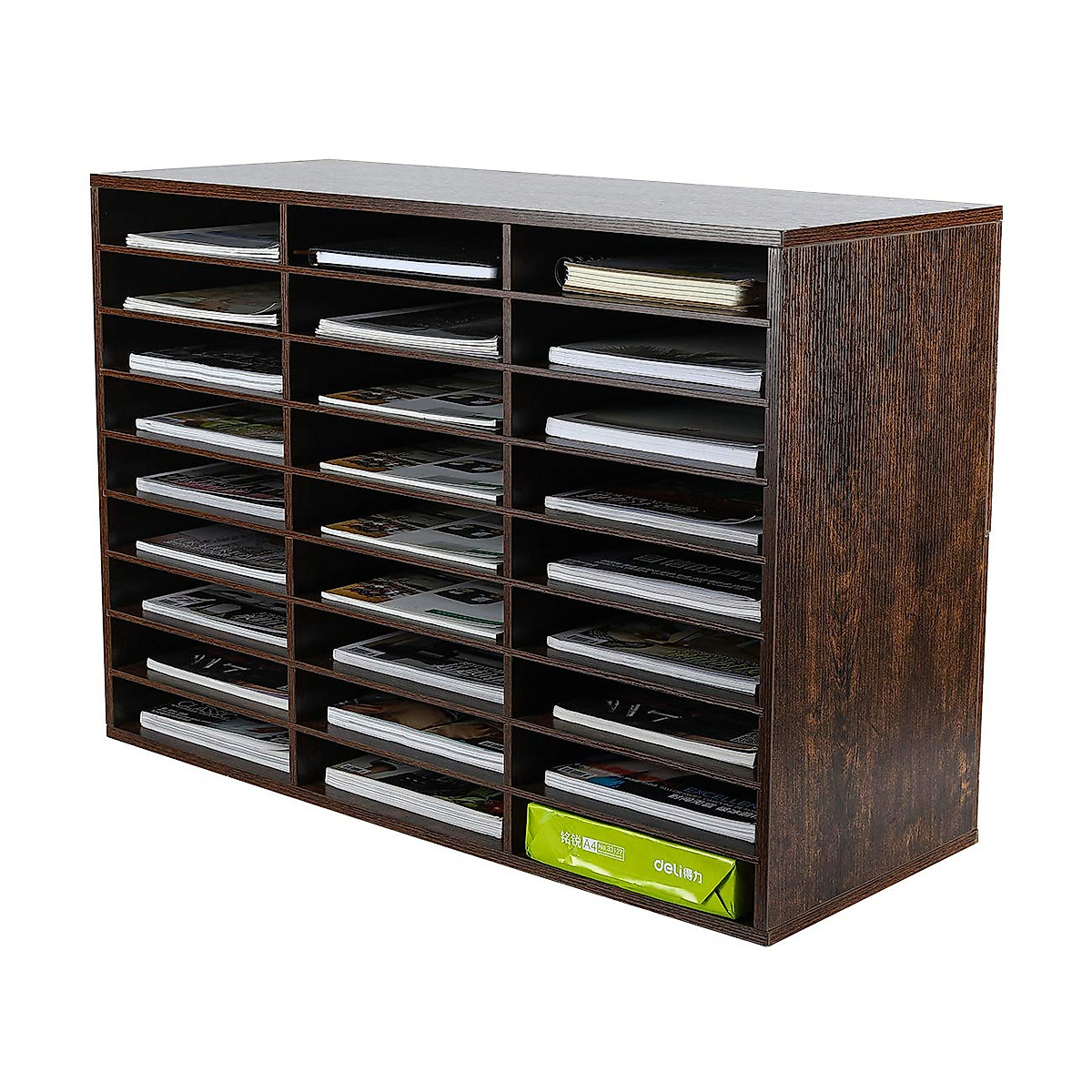 PAG Mail Sorter Organizer, Wood Literature Organizer, Student Mailbox for Classroom, Desktop Bill Paper Organizer for Office Home School, 27 Compartments, Brown