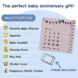 Gift Baby Milestone Blanket for New Mom - Milestone Tapestry for Nursery Decor Best Ideas Gift for New Mothers to Record the Growth of Babies 1-12 Months and Hundred Days Milestones, 46”X 46”