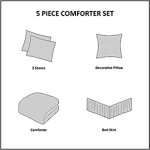 Comfort Spaces Cavoy Comforter Set - Luxe Diamond Tufting, All Season Bedding, Matching Bed Skirt, Decorative Pillows, Queen, Faux Silk Aqua 5 Piece