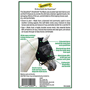 Absorbine UltraShield Equine Fly Mask, UV Protection, Horse Size Without Ears