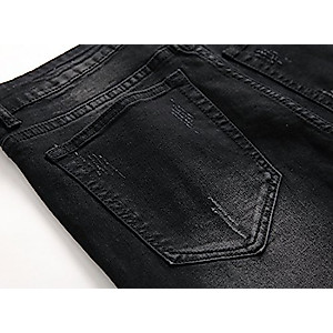 Liuhond Men's Ripped Straight Holes Hip Hop Biker Stretchy Jeans(30, 209 Black)