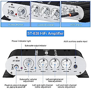 ST-838 2.1CH HiFi Audio Amplifier RMS 20Wx2+40W Stereo Amplifier with Subwoofer Output Class D Mini Digital Power Amplifier Receiver with AUX for Home,Car Speakers,Black (Power Supply not Included)