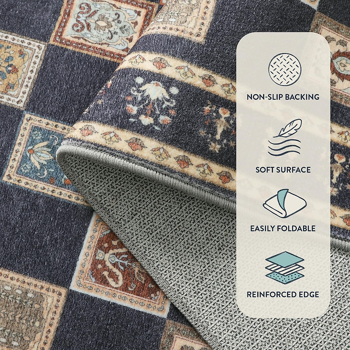 Lahome Checkered Runner Rug, Vintage Hallway Runner Non Slip, Machine Washable Distressed Rug for Kitchen, Retro Runner for Bathroom Laundry Entryway (Purple/Multi, 2.5x8)