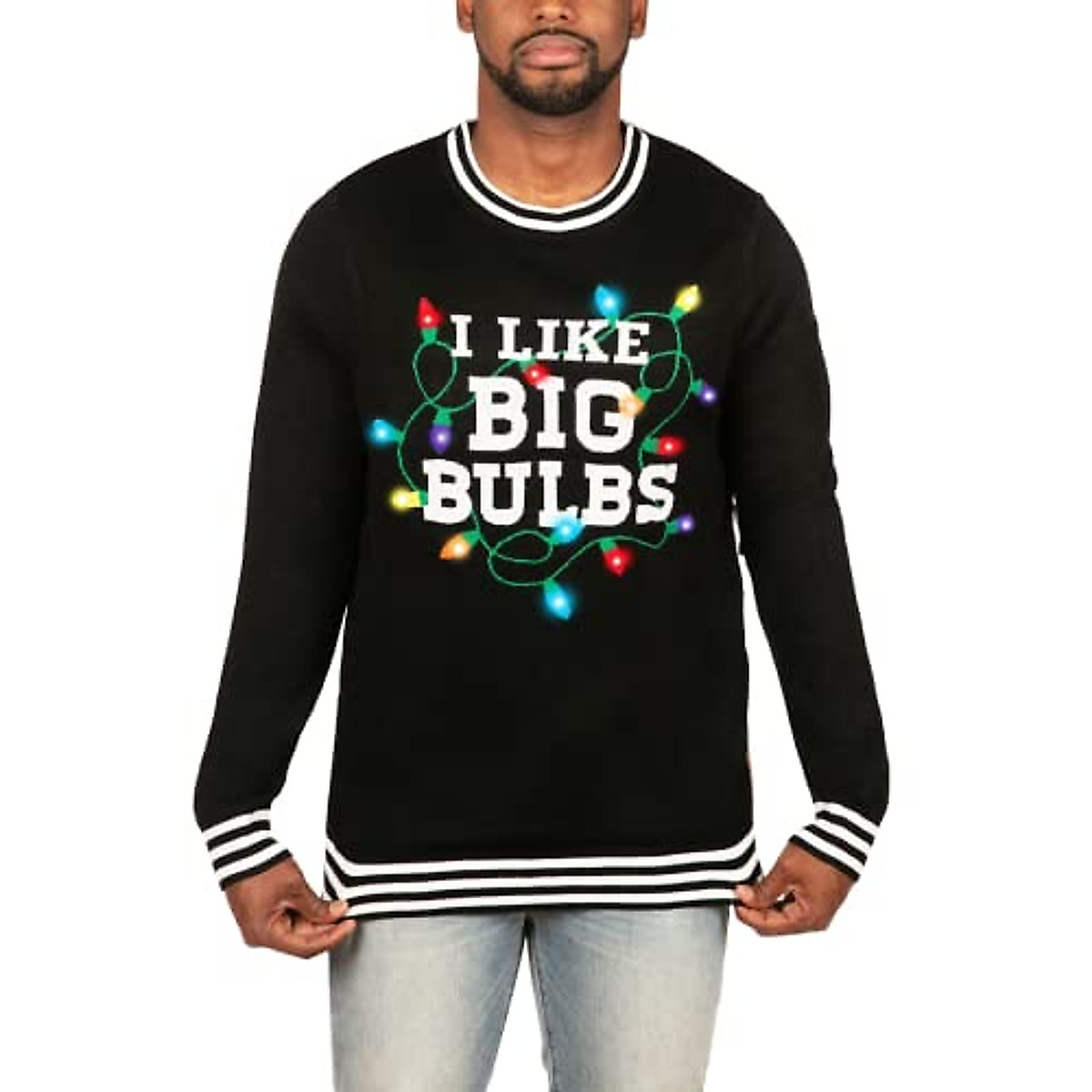 Tipsy Elves Light Up Ugly Christmas Sweater with LED Lights for Men I Like Big Bulbs Red Holiday Pullover with String of Lights Size Medium