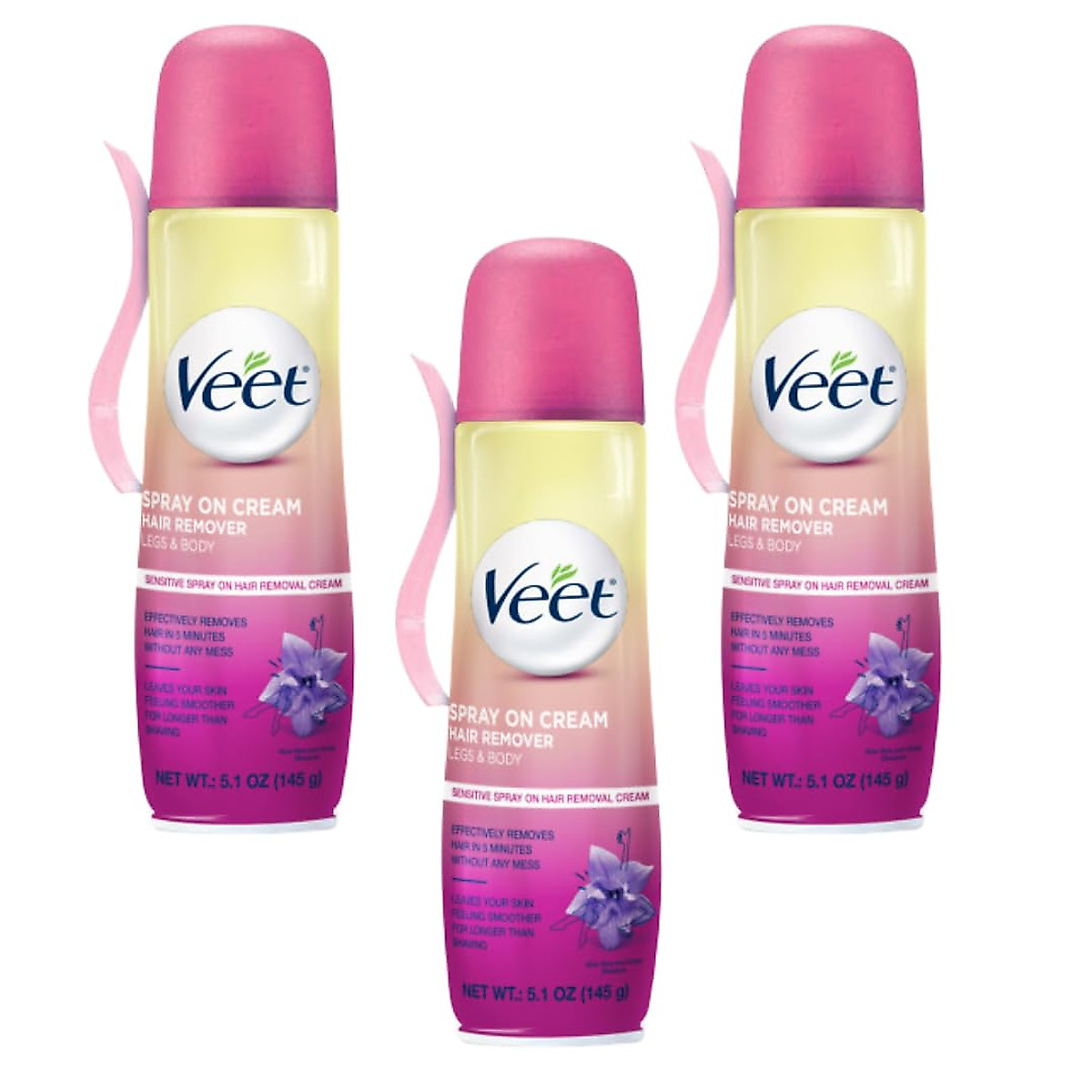 Veet Spray On Hair Removal Cream, for Legs & Body, 5.1 Oz (Pack of 3)