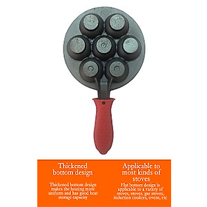 Heaunzy Japan large aperture takoyaki pan cast iron with silicone cover and stainless steel cover,Poffertjes pan,Appam pan,Masa,Banh khot pan,durable non stick,heavy cast iron uncoated 1.7kg(7 Hole)