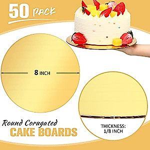 50 Pack Round Cake Boards 8" Gold Circle Cake Base Cardboard Cake Round Grease Proof Disposable Cardboard for Baking Cake Pizza
