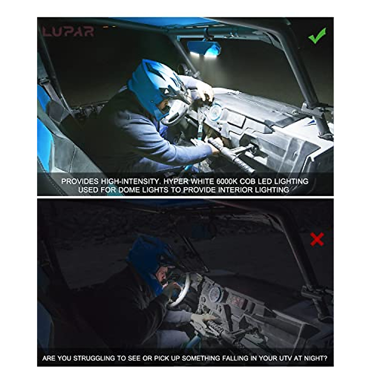 Lupar UTV RZR Rear View Mirror with LED Light fits 1.75"-2" Roll Cage Bar Aluminum Rearview Center Mirrors for SXS Polaris XP 900 1000 Pioneer Talon Can-Am Maverick X3 Kawasaki Arctic Cat Wildcat