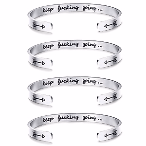 Sllaiss 4 Pcs Inspirational Bracelets Stainless Steel Cuff Bangle Bracelet for Women Men Engraved Motivational Friendship Encouragement Bracelet Graduation Gifts