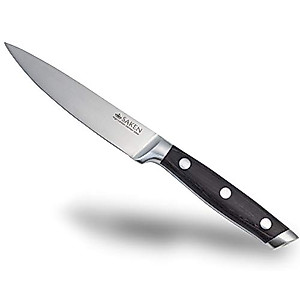 SAKEN 4.5-Inch Paring Knife - High-Carbon German Steel Kitchen Utility Knife with Wooden Handle in Dark Wood Finish - Multipurpose Kitchen Knife Mincing, Slicing, Chopping, and General Cutting Work