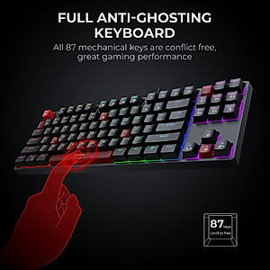 havit Mechanical Keyboard, TKL Mechanical Gaming Keyboard Wired LED Rainbow Backlit Keyboards Red Switches 80% 87 Keys Compact for PC Gaming Computer