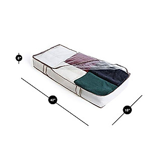 Smart Design Jumbo Underbed Organizer Set of 4 with Aromatic Cedar, Zipper, Handle, and Clear Window - Holds Clothing, Blankets, & Home Items - VentilAir Cotton Canvas Material - 42 x 6 Inch - Canvas
