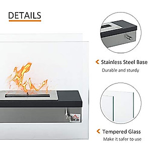 HOMCOM Ethanol Fireplace, 18.5" Tabletop 0.39 Gal Stainless Steel 269 Sq. Ft., Burns up to 3 Hours, Black