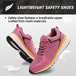 Furuian Steel Toe Shoes for Women Lightweight Safety Indestructible Sneakers Slip Resistant Work Utility Shoes Pink