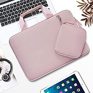 MOSISO Laptop Sleeve Compatible with MacBook Air/Pro, 13-13.3 inch Notebook, Compatible with MacBook Pro 14 inch 2023-2021 A2779 M2 A2442 M1, Neoprene Briefcase Bag with Detachable Small Case, Pink