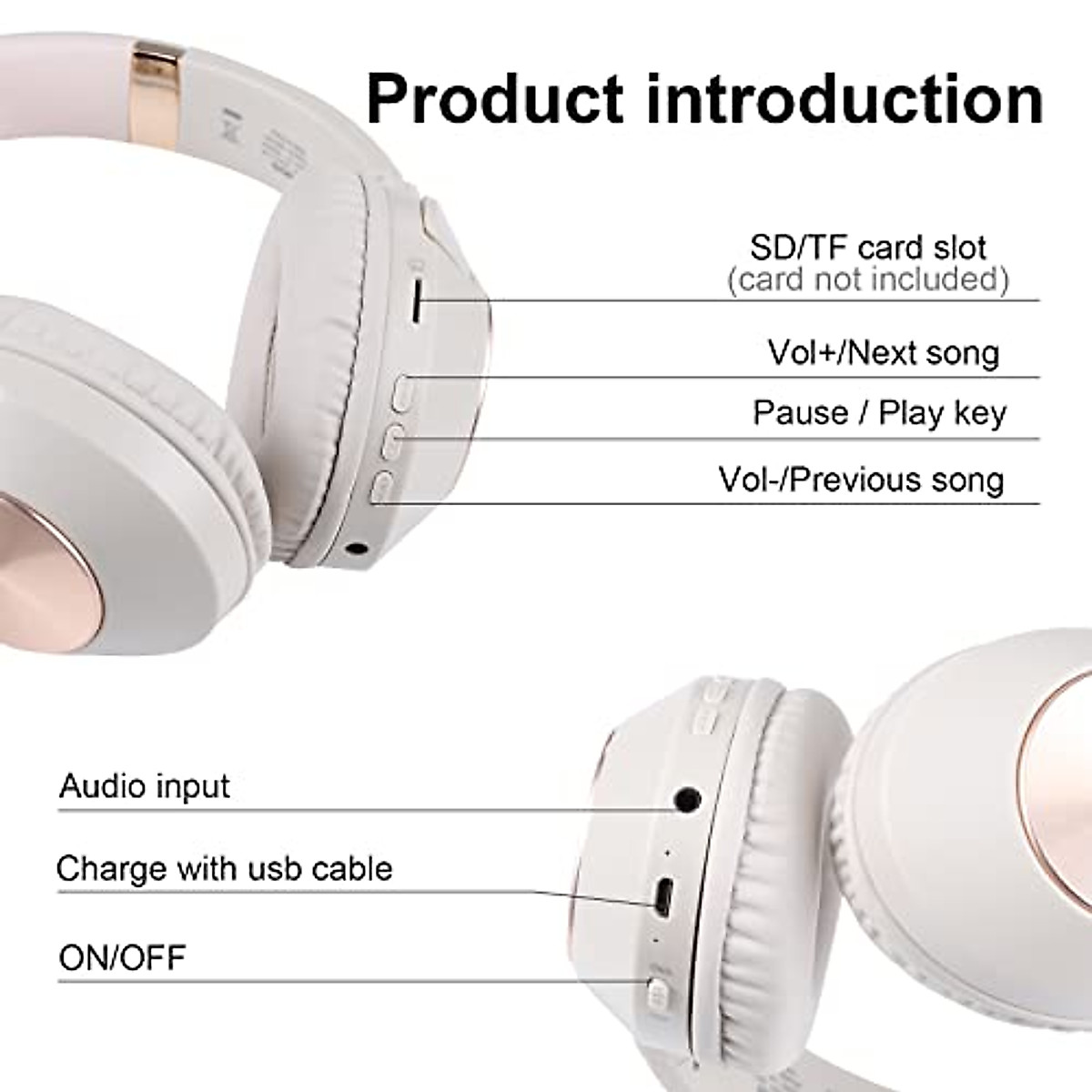 mucro Over-Ear Headphones, Bluetooth Headphones Wired and Wireless with 3.5mm AUX Jack, Foldable Soft Cushion Earcups Stereo Sound for Travel/Office, Multipoint Connection for Cell Phone/PC (White)