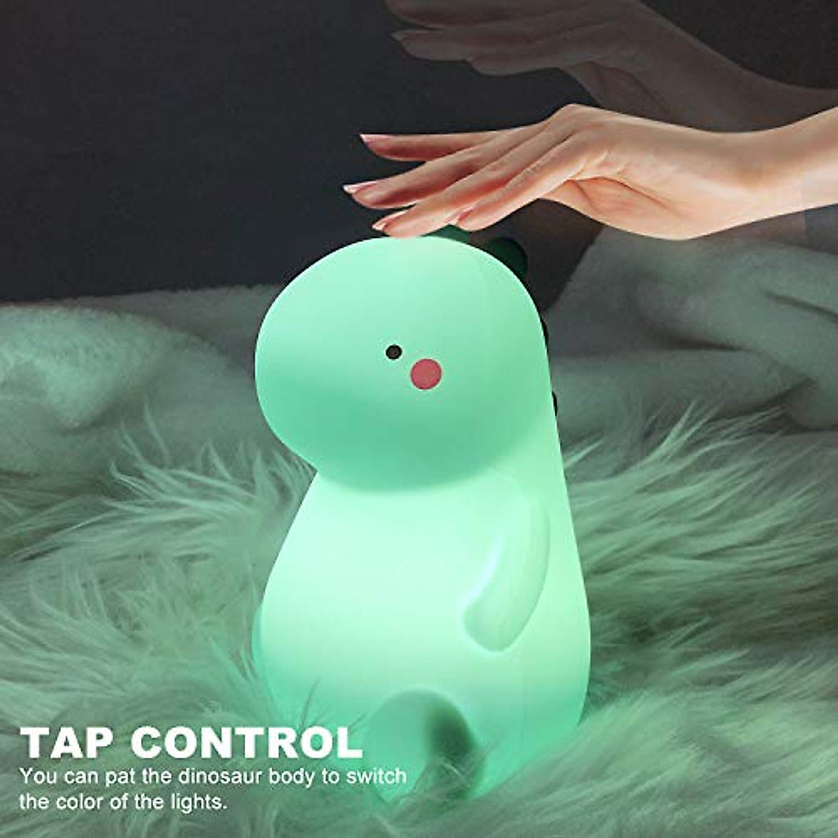 ILUBUTO Dinosaur Night Light for Kids, Cute Lamp Silicone Baby Night Light, Color Changing LED Silicone Night Light with Touch Sensor, Gifts for Kids/Children/Toddler/Girls/Boys (Green)