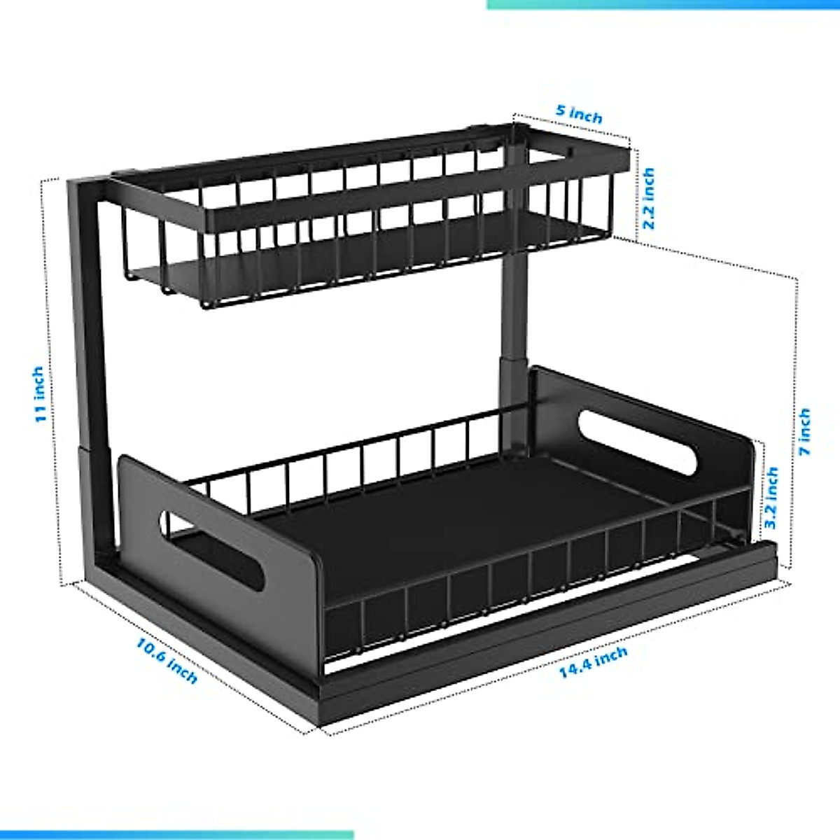 Under Sink Organizers and Storage, Pull Out Cabinet Organizer with Sliding Drawer 2 Tier Multi-purpose Bathroom Shelf Organizer Black for Kitchen Bathroom Storage