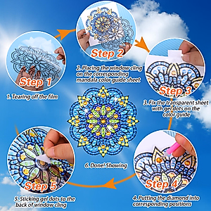 BSRESIN Diamond Art Stained Glass Window Clings with Diamond DIY Pen, 3 Pcs Mandala Window Stickers for Suncatchers, Diamond Art Kits for Adults, Diamond Art Accessories