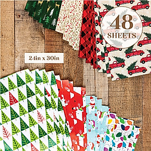 Plum Designs Flat Christmas Wrapping Paper Sheets| Bulk Pack| 8 Designs| 48 Sheets| 20in X 30in a sheet| Assorted Designs