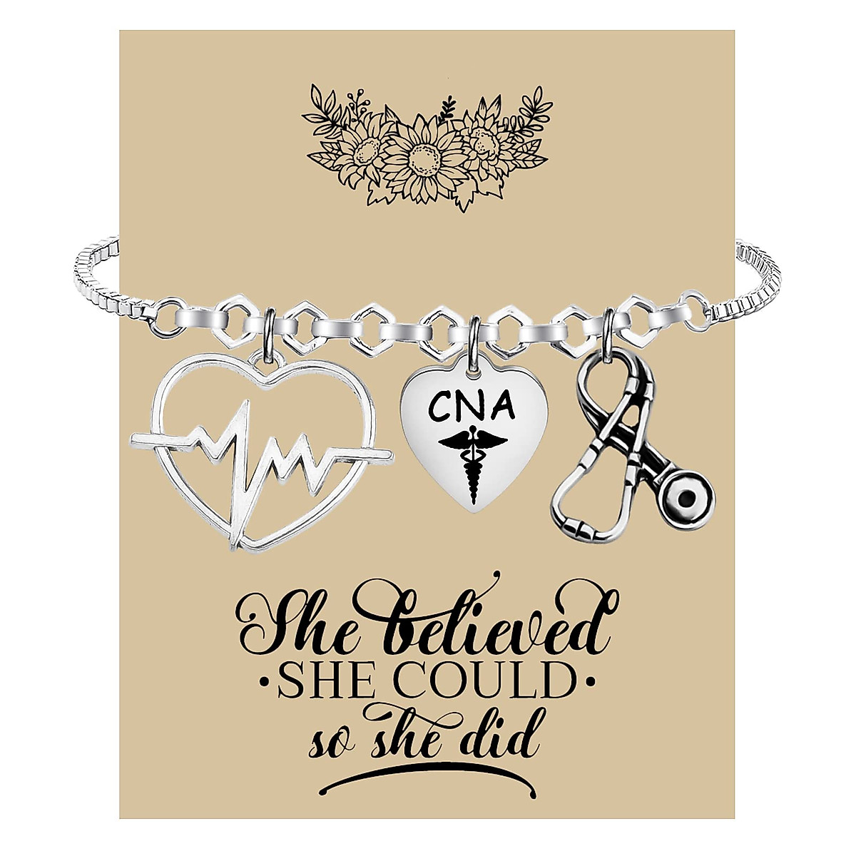 Lywjyb Birdgot CNA Bracelet CNA Certified Nursing Assistant Gift Graduation Gift for CNA Nurse (cna br card)