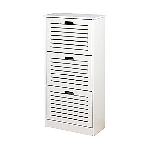ACLULION Wood Shoe Cabinet with 3 Flip Drawers, Freestanding Shoe Storage Organizer with Louvered Door and Adjustable Shelf, Modern White Narrow Shoe Storage Cabinet for Entryway, Holds 12 Pair Shoes