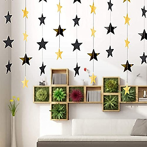 130 Feet Glitter Star Paper Garland Banner Hanging Decoration for Wedding Graduation Birthday Baby Shower Festival Party (Gold and Black)