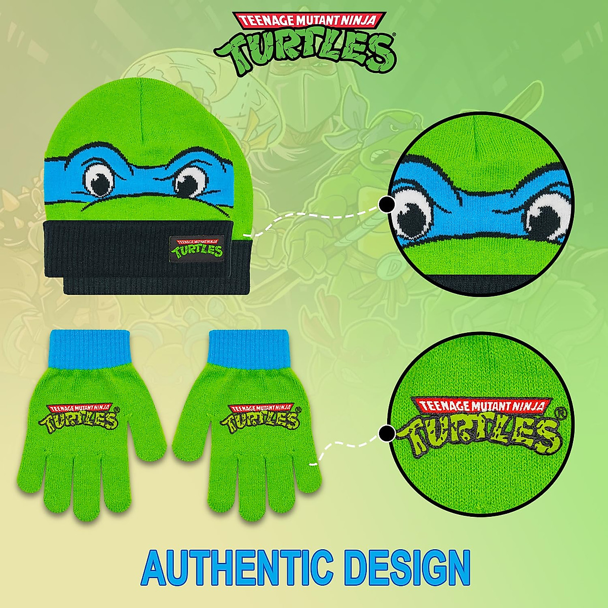 Teenage Mutant Ninja Turtles Boys Winter Hat Ages 4-12 with Winter Gloves – Boys TMNT Winter Hat and Glove Set
