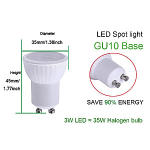 ukzboss MR11 GU10 35mm Mini LED 3W 120V Non-Dimmable 6000K Cool White Spotlight Small Bulb Replace 35W Halogen Bulb Equivalent GU10 LED Spotlight