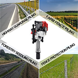 52CC Gas Powered T-Post Driver, JACKCHEN 1900W Two Stroke Garden Fencing Tool Farm Piling Driver, Air Cooling Single Cylinder Gasoline Petrol Garden Fencing Tool Machine with 2 Post Driving Head