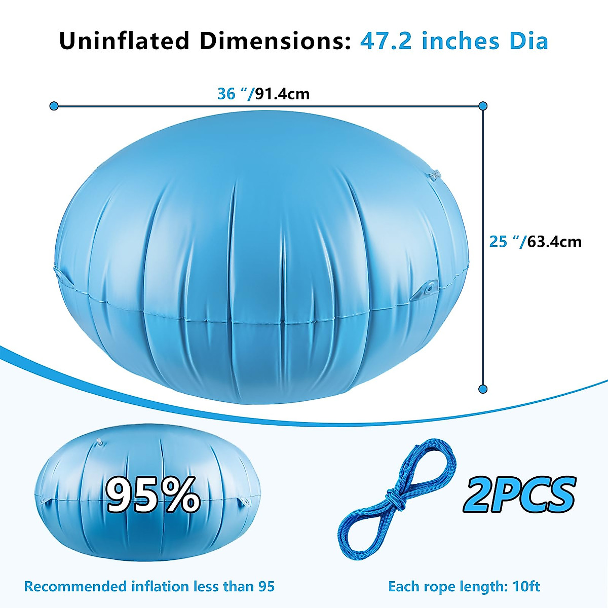 Kovshuiwe Dome Patio Furniture Cover Airbag- 47In Dia Reusable Weather Resistant Dome Airbag with Ropes to Fix- Picnic Table Airbag Patio Table Cover Support for Outdoor Patio Furniture, Blue