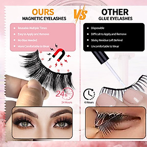 Magnetic Eyelashes Kit - Magnetic Lashes Natural Look From Natural to Gorgeous Styles, Reusable 3D Mink False Eyelashes with Magnetic Eyeliner and Tweezers Easy to Apply, No Glue Needed (12 Pairs)