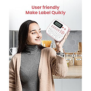 Pink Label Maker Machine-Vixic-D210S Label Makers,QWERTY Keyboard Labeler,Easy Handheld Portable Sticker Printer for Labeling with AC Adapter for Home School Office Organization