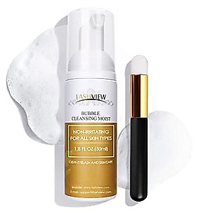 LASHVIEW Lash Shampoo,Eyelash Extensions Cleanser,50ml with Brush,Eyelid Foaming Cleanser,Gentle Formula without Irritation, Easy to Use and Rinse,For Home Use and Salon