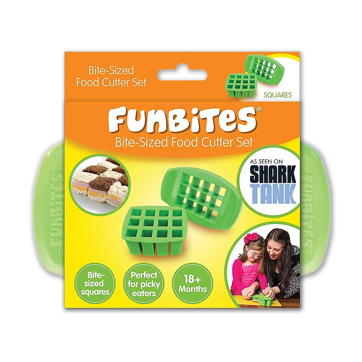 FunBites Food Cutter for Kids, Green Squares