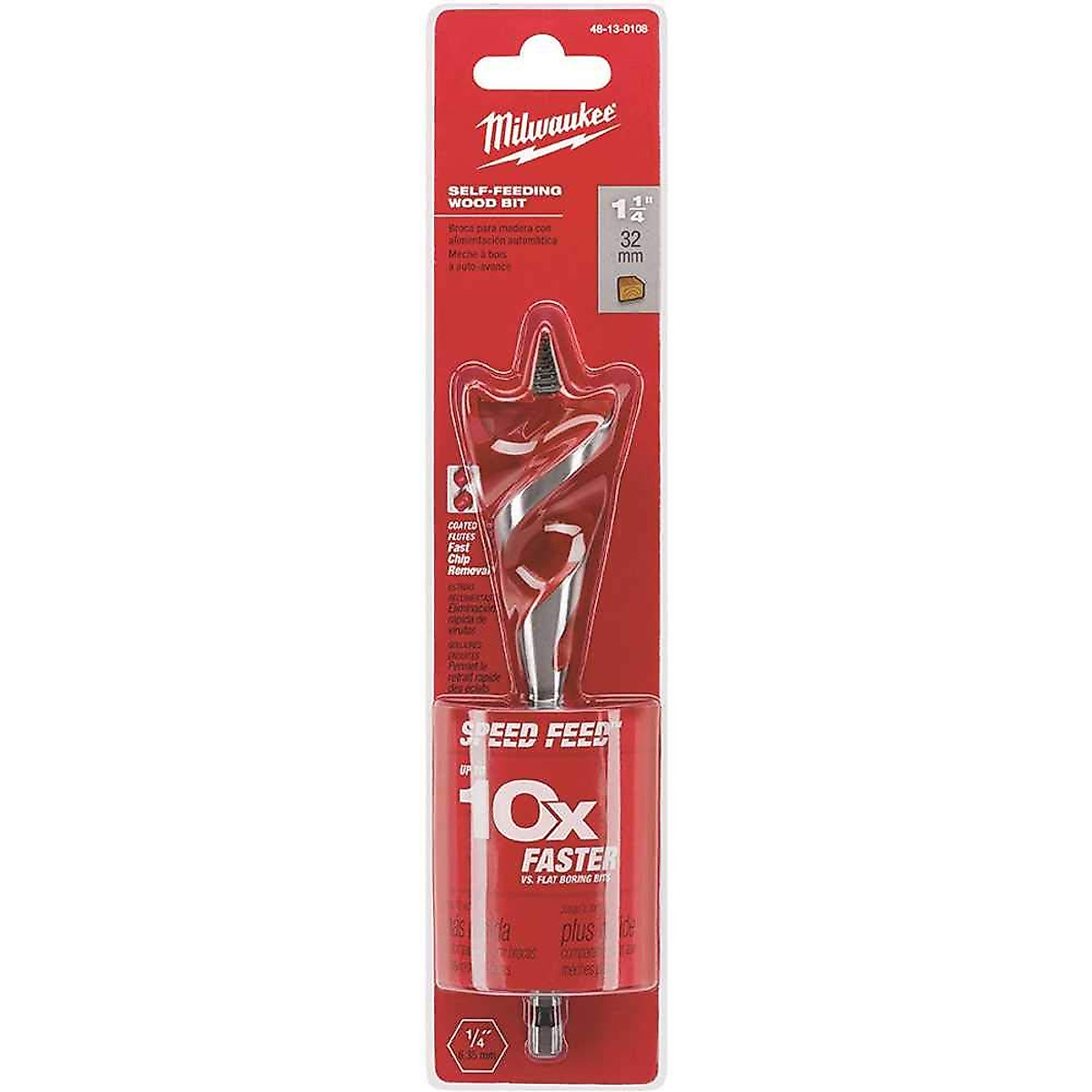 Milwaukee Electric Tool 48-13-0108 Speed Feed Self-Feed Wood Bit, 1-1/4" Diameter x 6" OAL, Steel