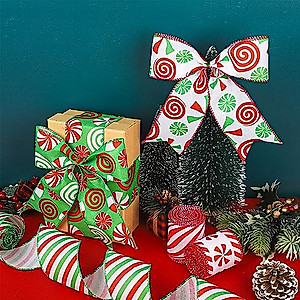 peony man Christmas Wired Edge Ribbon Candy Burlap Ribbon 2.5 Inch Red Green Xmas Crafts Ribbons for Christmas Bow Wreath Gift Wrapping DIY Crafts, 30 Yards