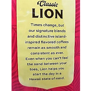 Lion Coffee Premium Gold Roast Whole Bean Coffee, 10% Kona Blend, Medium-Light Roast, A Taste of Aloha - 24 Ounce Bag