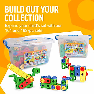 Brickyard Building Blocks STEM Toys - Educational Building Toys for Kids Ages 4-8 with 163 Pieces, Tools, Design Guide and Toy Storage Box, Easter Basket Stuffers Gift for Boys & Girls