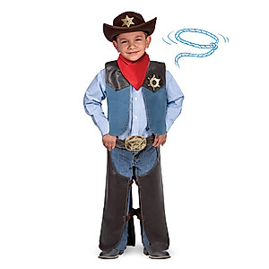 Melissa & Doug Cowboy Role Play Costume Set (5 pcs) - Includes Faux Leather Chaps - Cowboy Dress-Up Role Play Costume With Vest For Boys And Girls