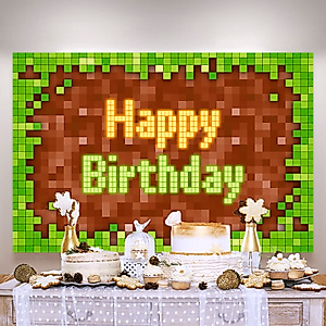 Ticuenicoa 5×3ft Pixel Backdrop for Birthday Party Game Theme Photography Background for Kids Boy Happy Birthday Video Gaming Battle Gamer Party Supplies Cake Table Decor Banner