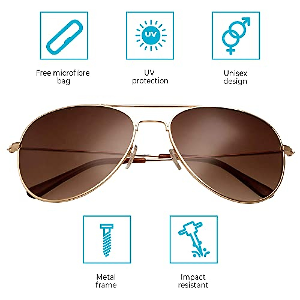 grinderPUNCH Unisex Aviator Sunglasses | Fashionable & Lightweight Frame Suits All Face Shapes | 100% UV Protection