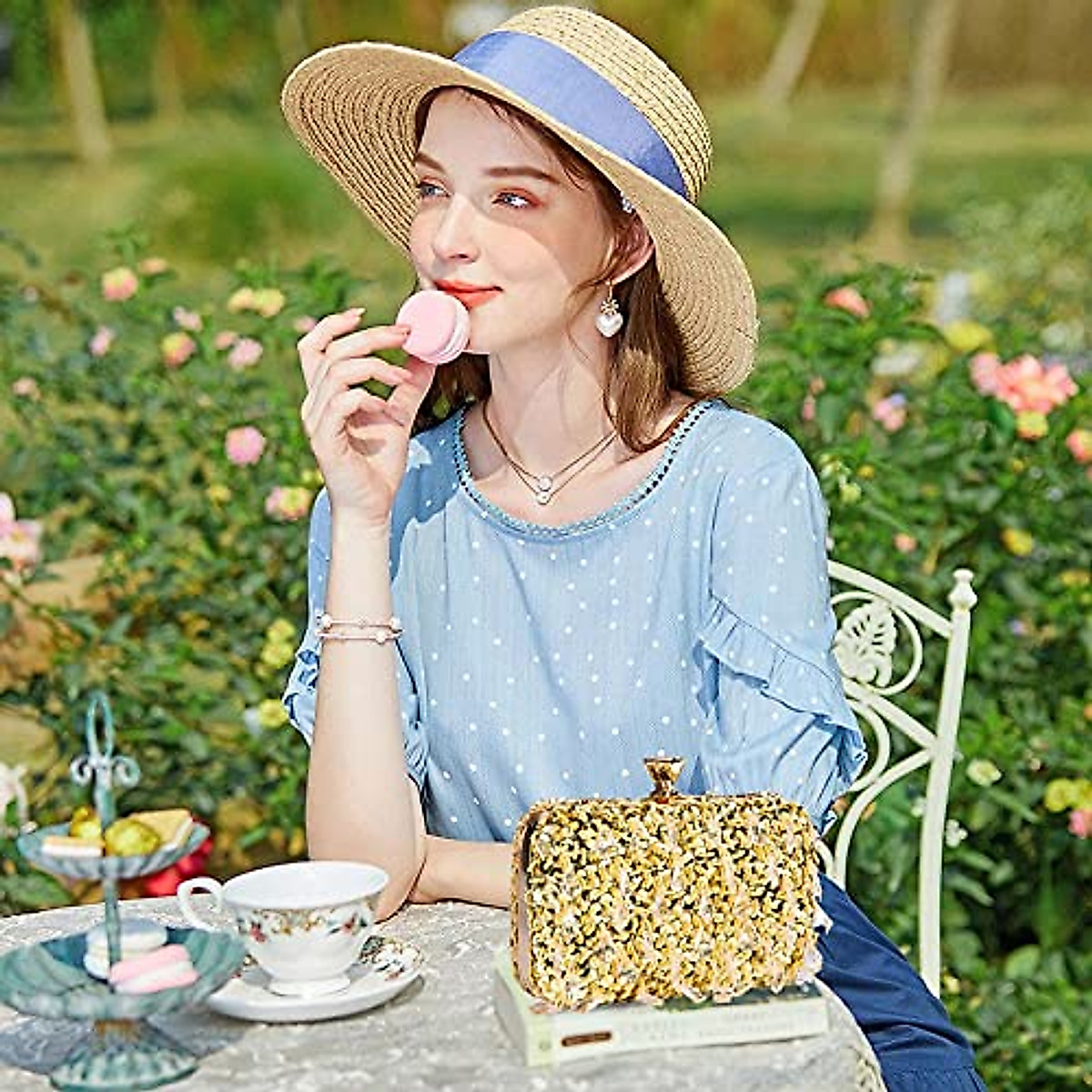 Omatta Women's Evening Handbags,Rhinestone Beaded Sequin Evening Handbags Party Prom Purse Bridal Clutch Purses Fancy Crossbody Bag