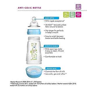 MAM Baby Bottle Sterilizer, Microwave Steam Baby Bottle Sterilizer with MAM 5-Ounce Anti-Colic Baby Bottle and Nipple Tong, 3-Pieces, Green