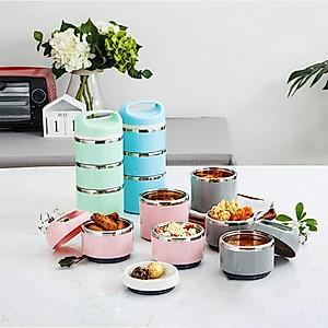 Lille Home Stackable Stainless Steel Thermal Compartment Lunch/Snack Box, 3-Tier Insulated Bento/Food Container with Upgraded Lunch Bag, Portable Cutlery Set and 3 Extra Silicone Seals, 43 OZ, Gray