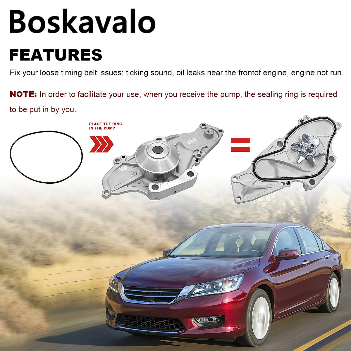 Boskavalo Engine Timing Belt Kit with Water Pump Compatible with 2003-2018 Honda Accord Pilot Crosstour Odyssey Ridgeline Acura MDX RDX RL TL TSX ZDX Saturn Vue Replaces TKH002 19200-RDV-J01 TCKWP329