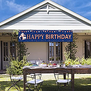 Rose Gold Navy Blue Happy Birthday Banner Decorations, Happy Birthday Yard Sign Party Supplies for Women Girls, 16th 21st 30th 40th 50th 60th Bday Party Decor for Outdoor Indoor