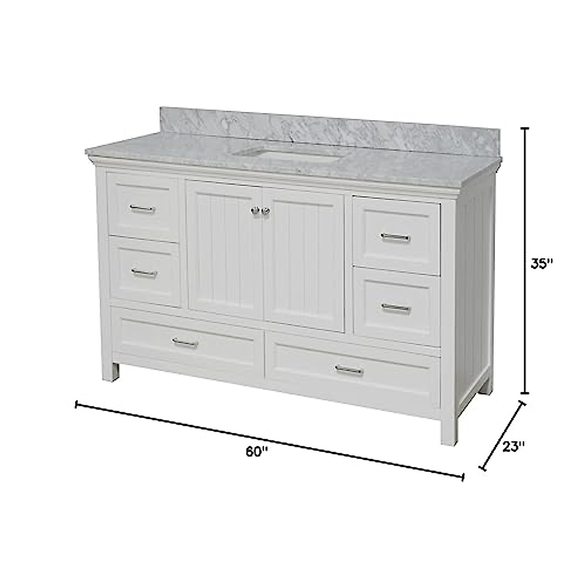 Kitchen Bath Collection Paige 60-inch Single Bathroom Vanity (Carrara/White): Includes White Cabinet with Authentic Italian Carrara Marble Countertop and White Ceramic Sink