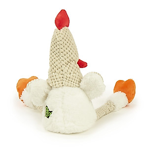 goDog Checkers Skinny Rooster Squeaky Plush Dog Toy, Chew Guard Technology - White, Large